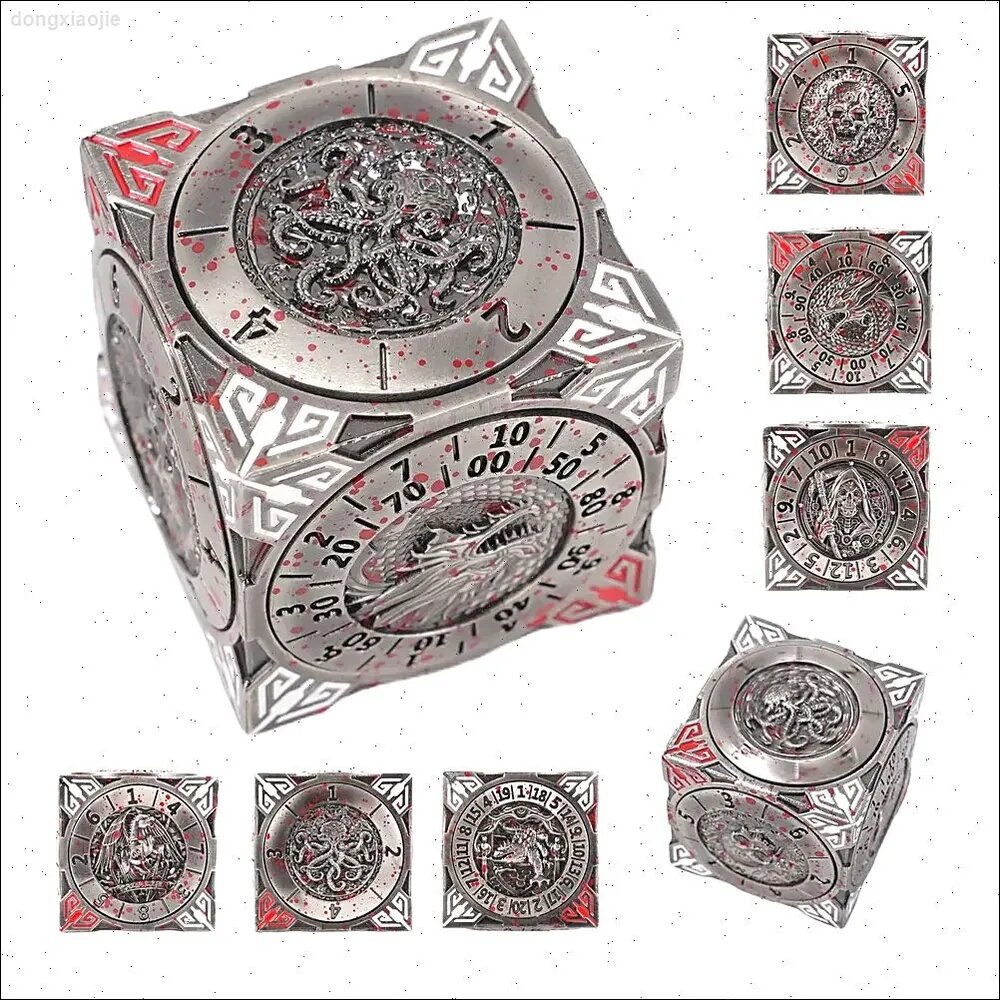 2025 Новые DND Spinner Dice, металлические кубики 7-в-1 с трехмерным облегчением для подземелий и подарков Dragons, многогранных ролевых игровых костей, аксессуаров RPG Fantasy D & D для DM & Player.