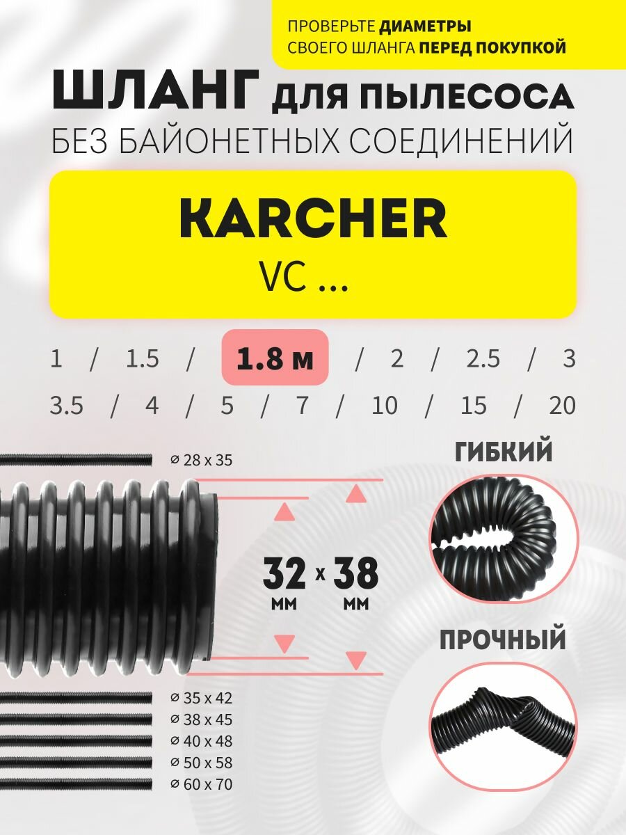 Шланг для пылесоса строительного 1.8 м Karcher VC 6