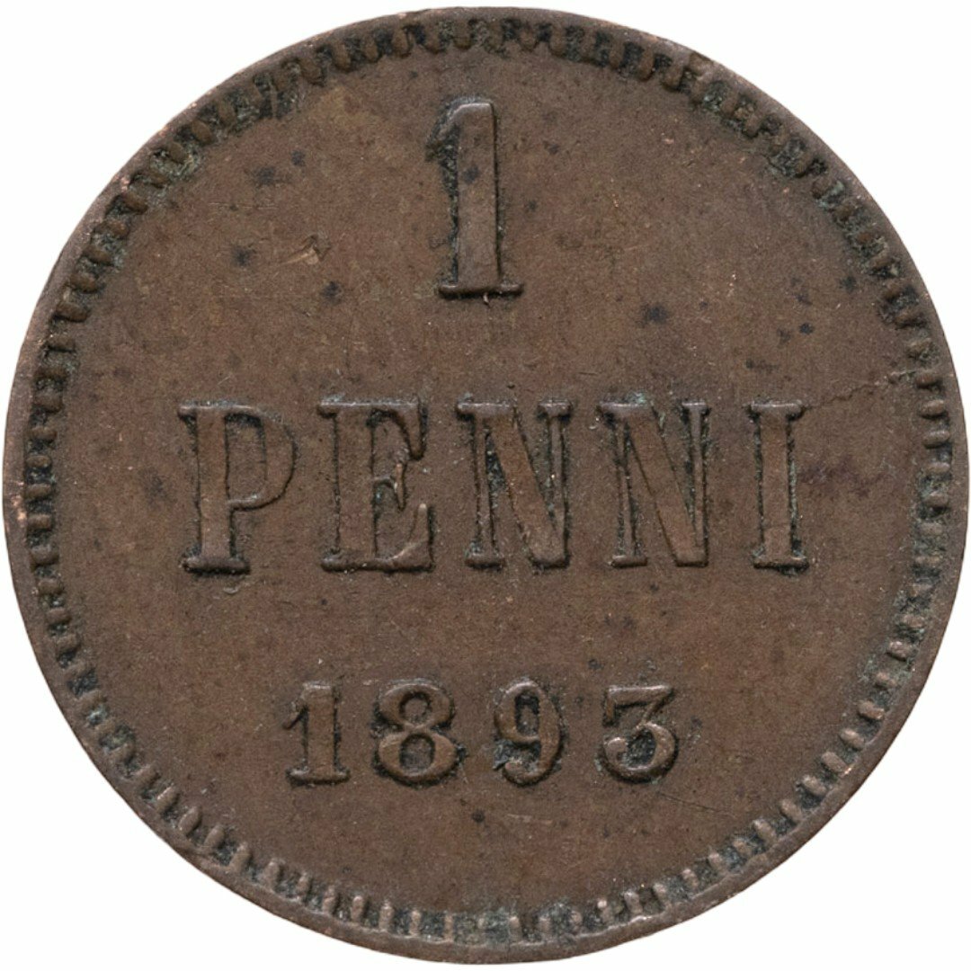 1 пенни 1893, монета для Финляндии, Медь, в сохранности XF