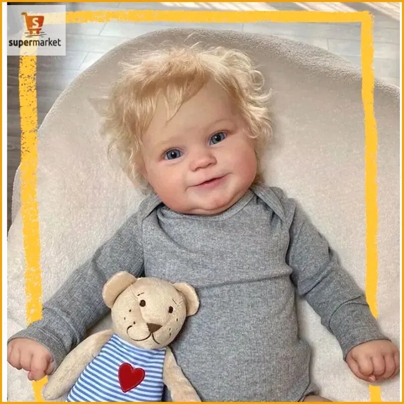 Кукла реборн 60см Реалистичная кукла Reborn dolls/из мягкой ткани/Унисекс/голубые глаза