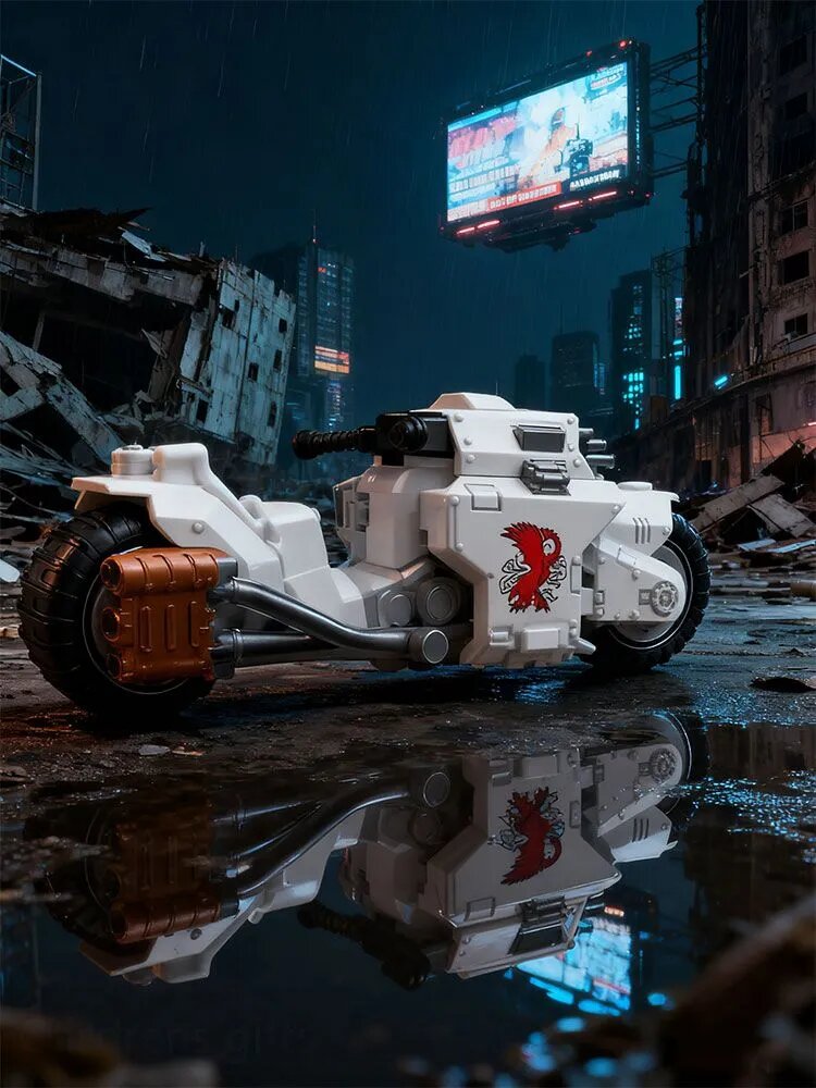 Игрушечный мотоцикл Pioneer ручной работы серии Warhammer 40K, собранный из строительных блоков