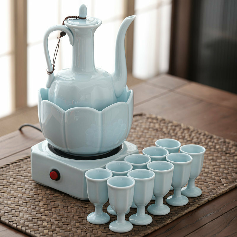 Керамический подогреваемый винный кувшин и набор для вина, домашняя чашка для напитков в китайском стиле из селадона, диспенсер для вина, чашка для саке и желтого вина.