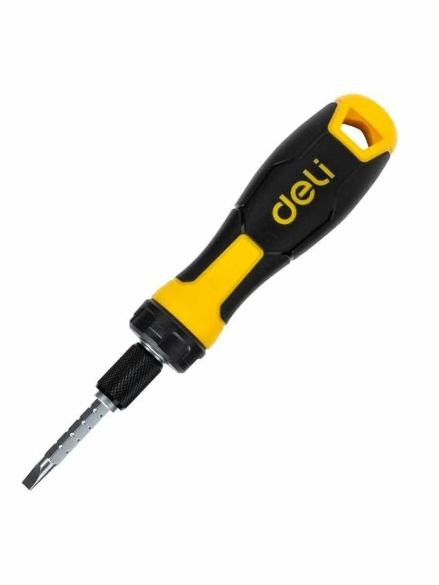 Отвертка DELI DL626011 двухсторонняя, с трещеткой (PH2+SL6x180мм, сталь CrV, длина 180-230мм, диаметр хвостовика 6,3мм)