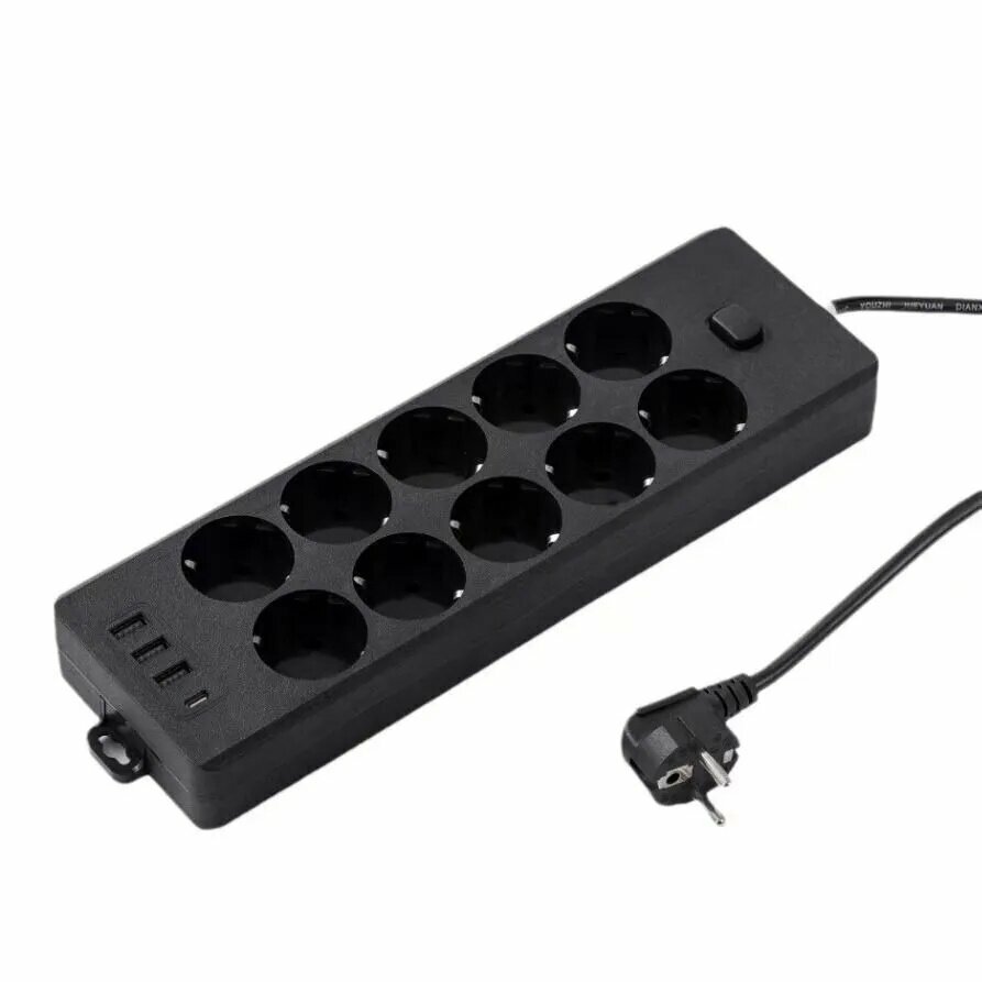 Сетевой фильтр с выключателем NTONPOWER 8 розеток 5 USB 3м 4000Вт, перегрузки заземление защита Для дома и офиса Возможность настенного монтажа