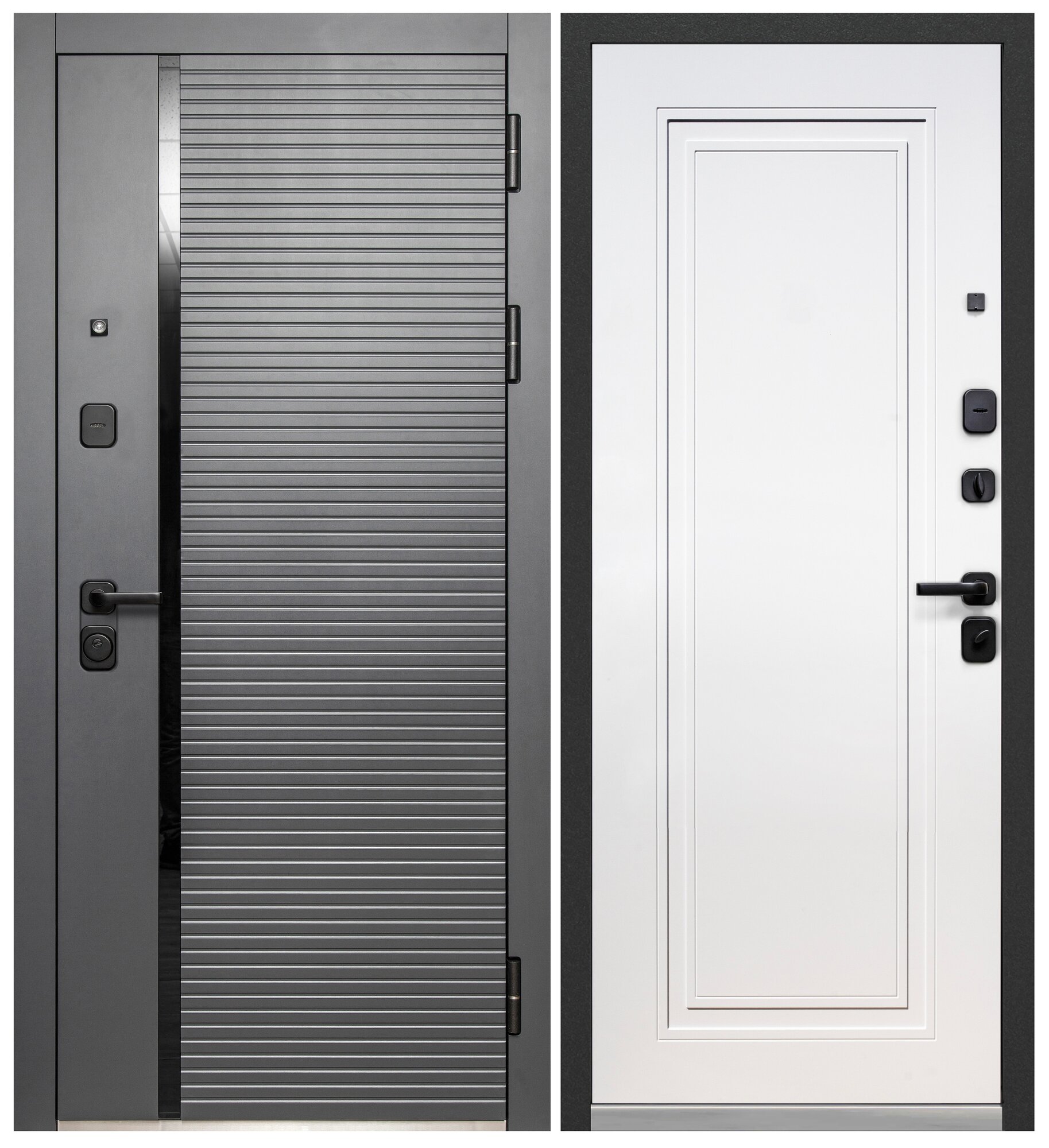 Входная дверь Luxor 2МДФ Горизонталь Нео Сатин графит- Эмалит белый KALE (960мм) правая