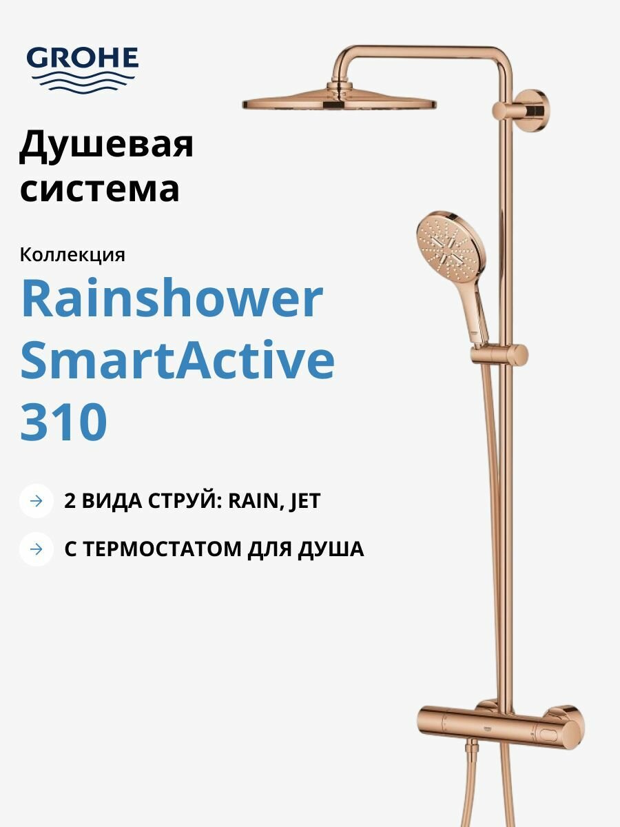 Душевая система с термостатом GROHE Rainshower SmartActive 310, теплый закат глянец, (26836DA0)