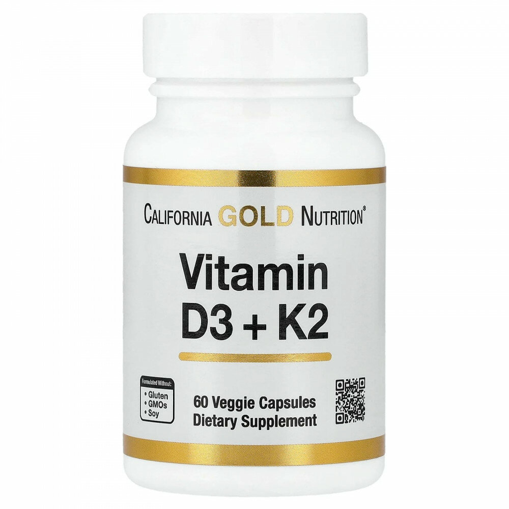 California Gold Nutrition, витамины D3 и К2, 60 растительных капсул