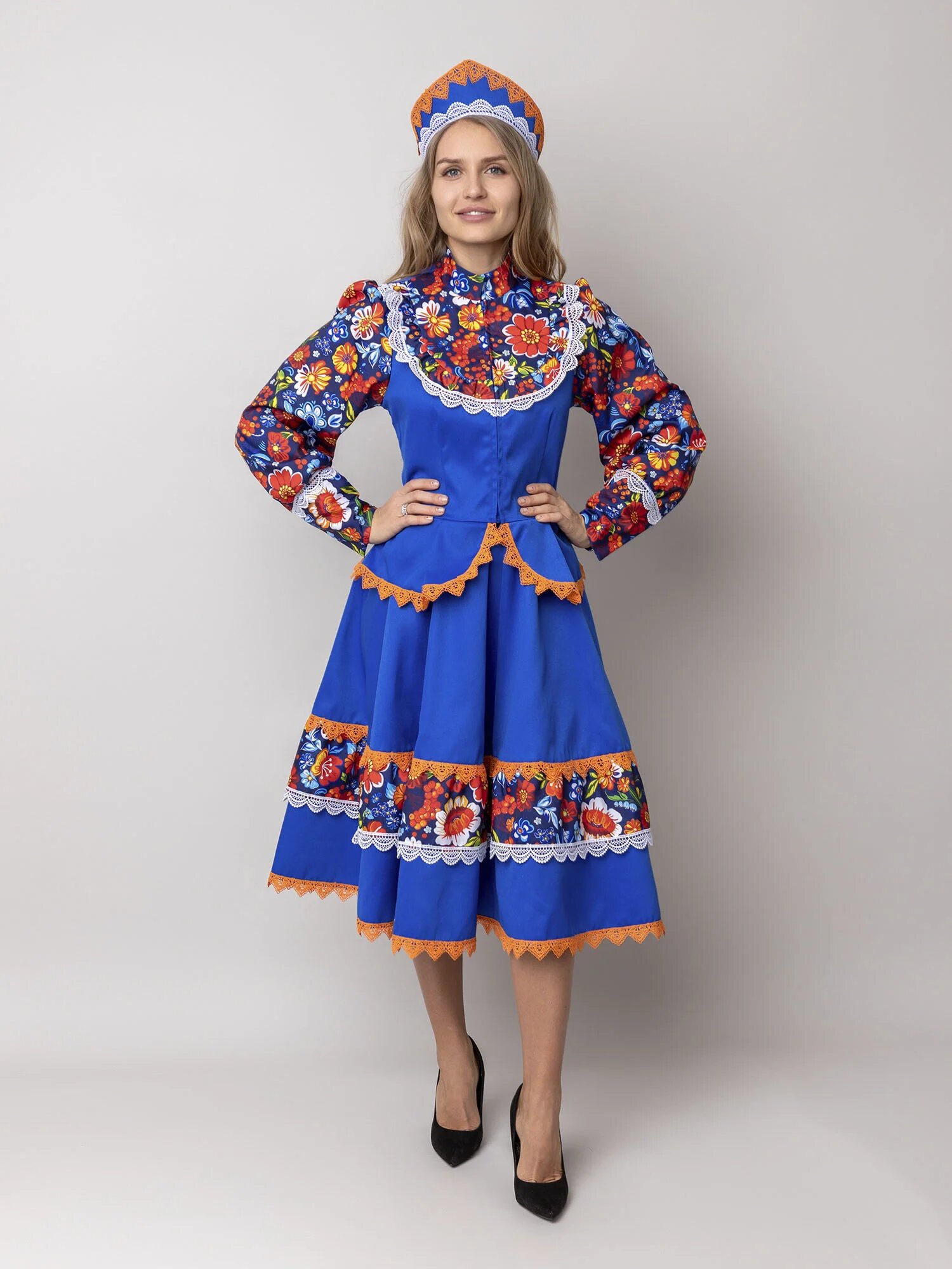 Карнавальный костюм казачий взрослый "Елена" женский народный с кокошником