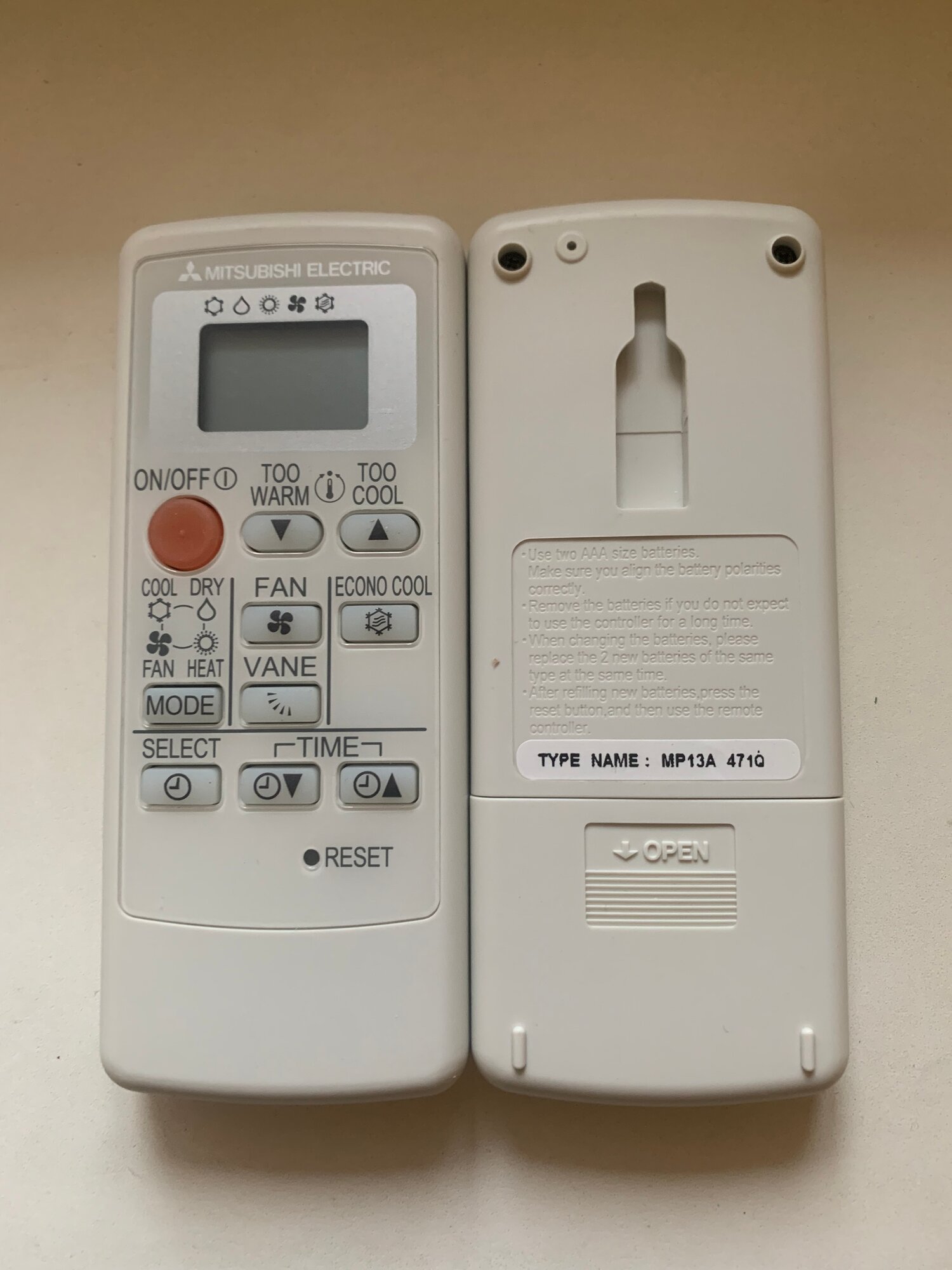 Mitsubishi Electric MP13A, MP06B (MS16B, MP04B)оригинальный пульт для кондиционера