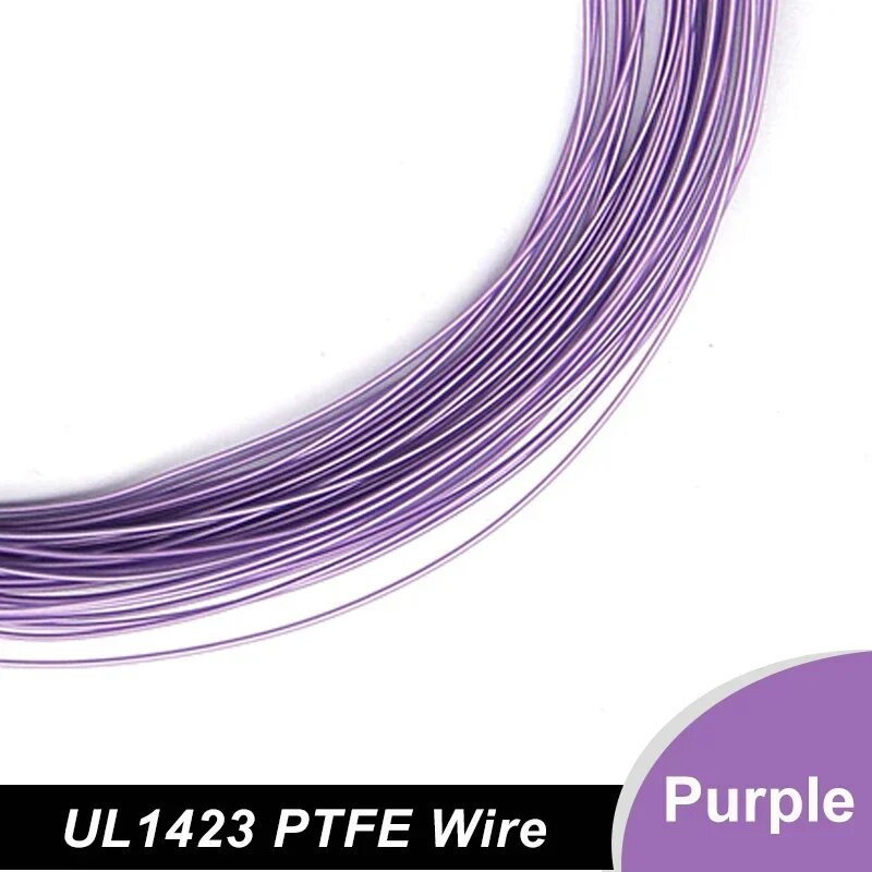 Одножильный посеребренный медный провод PTFE 38/36/34/30/28/26/24AWG 38AWG, Purple, 10M