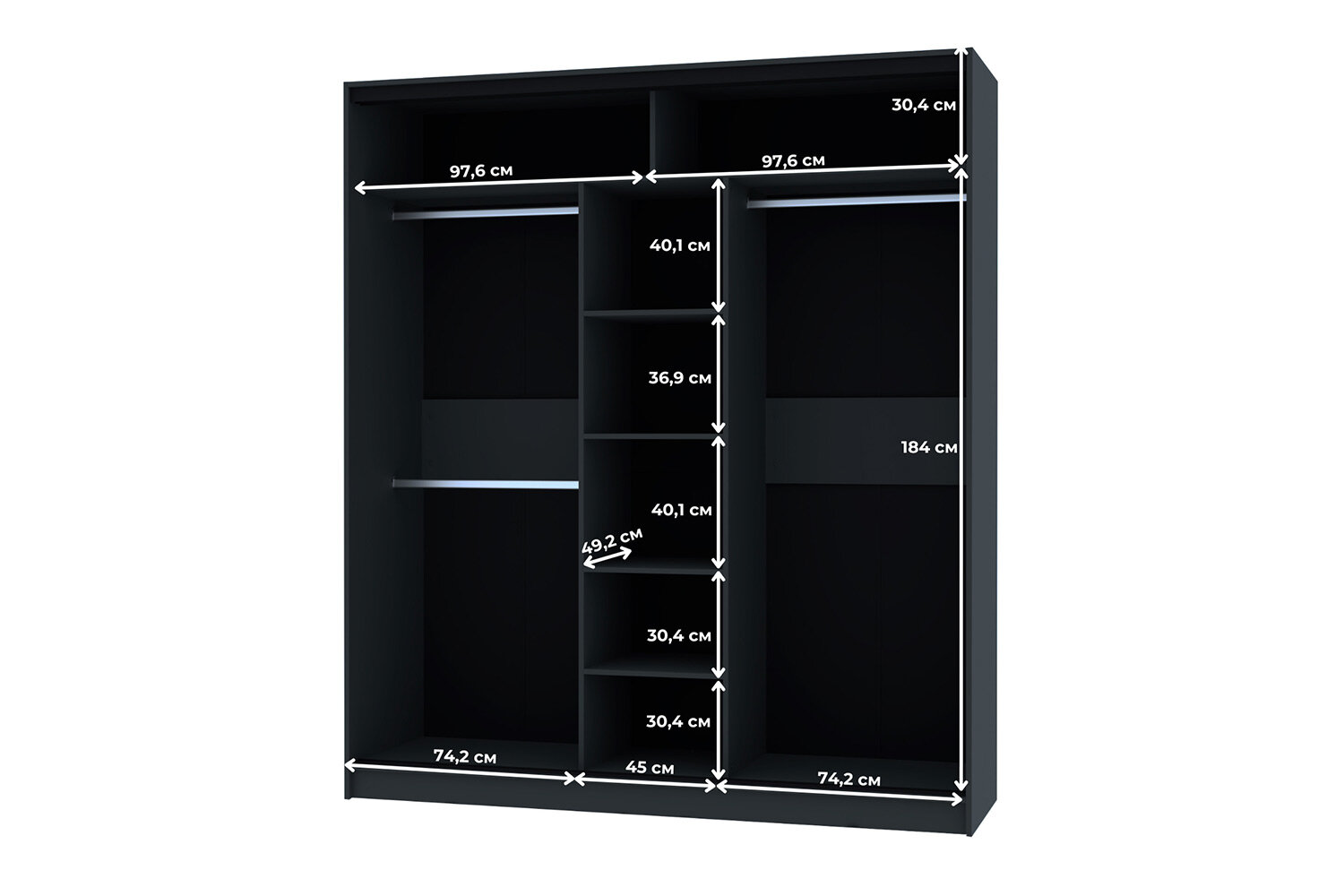 Шкаф-купе для одеждый 3-х дверный Hoff Home, 200х229,5х59,5 см, чёрный, серебро — фото 1