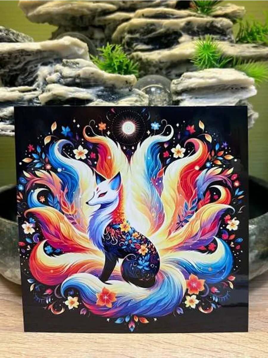 Ламинированная карточка " Девятихвостая лиса" для удачи