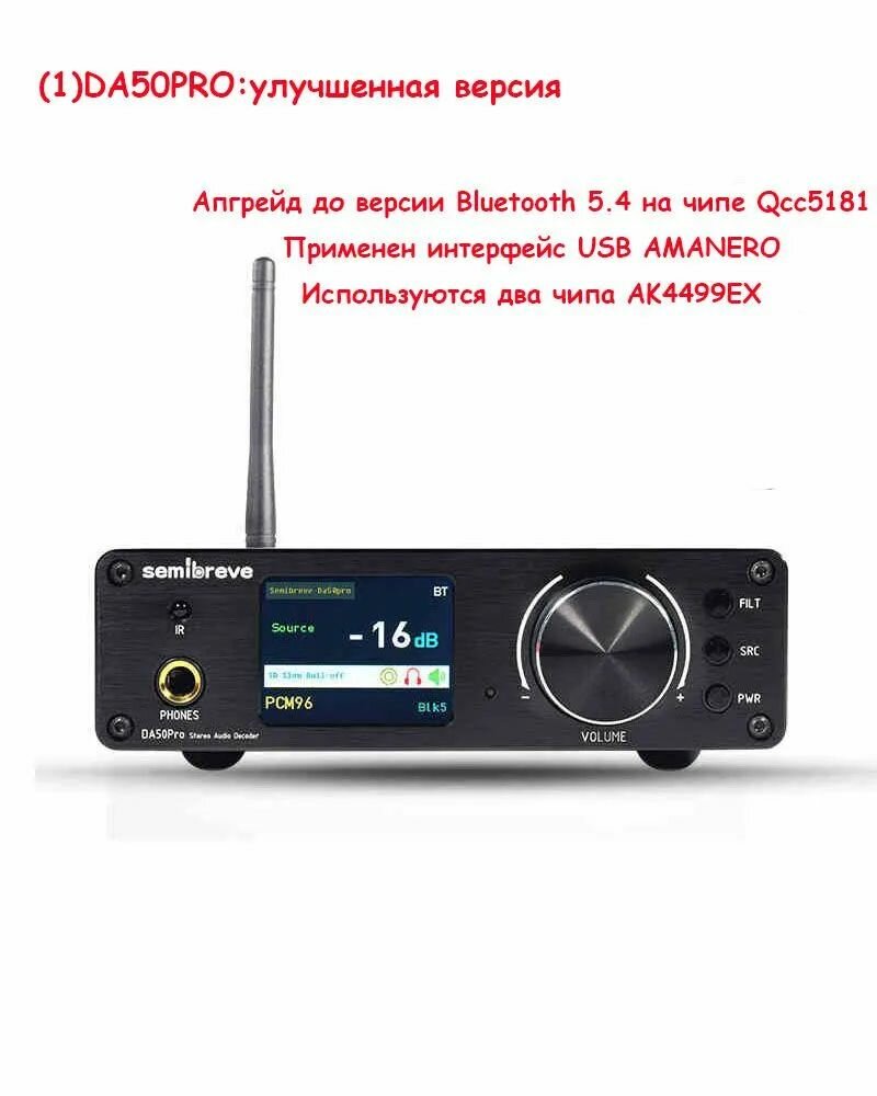 Лидер Аудиодекодер /двойной AK4499EX/QCC5181 BT5.4/PCM 384KHz 32BIT/AMANERO USB/AS318 фемтосекунда