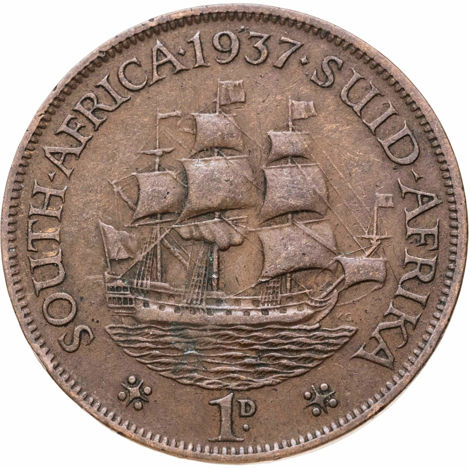 ЮАР 1 пенни penny 1937, Бронза, в сохранности VF