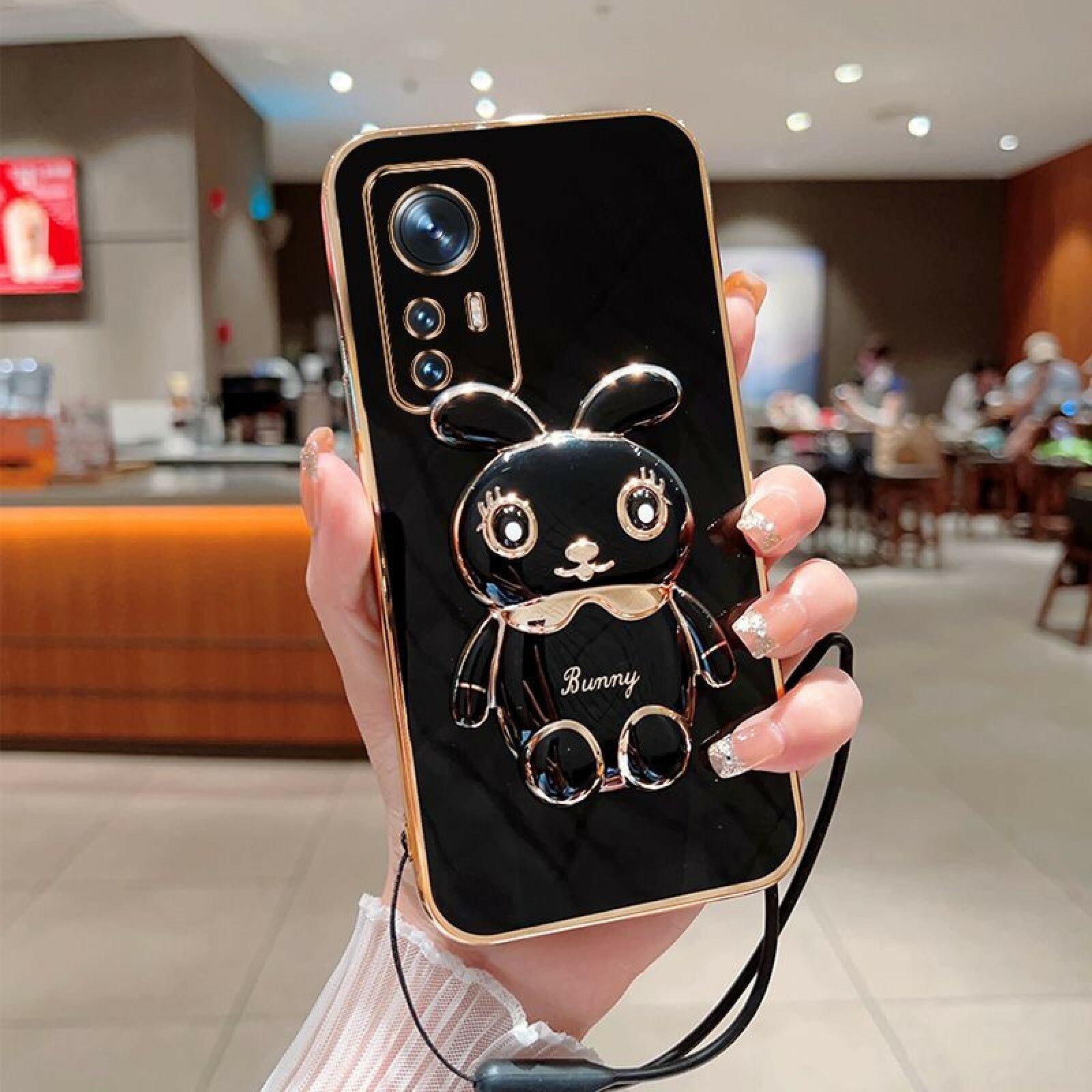 Силиконовый противоударный чехол MyPads для Xiaomi 12, 12X и 12S с подставкой и шнурком, черный