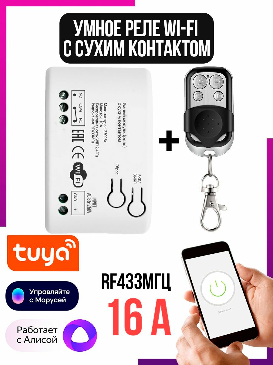 Умный модуль (реле) с сухим контактом и RF433МГц SECTEC + пульт