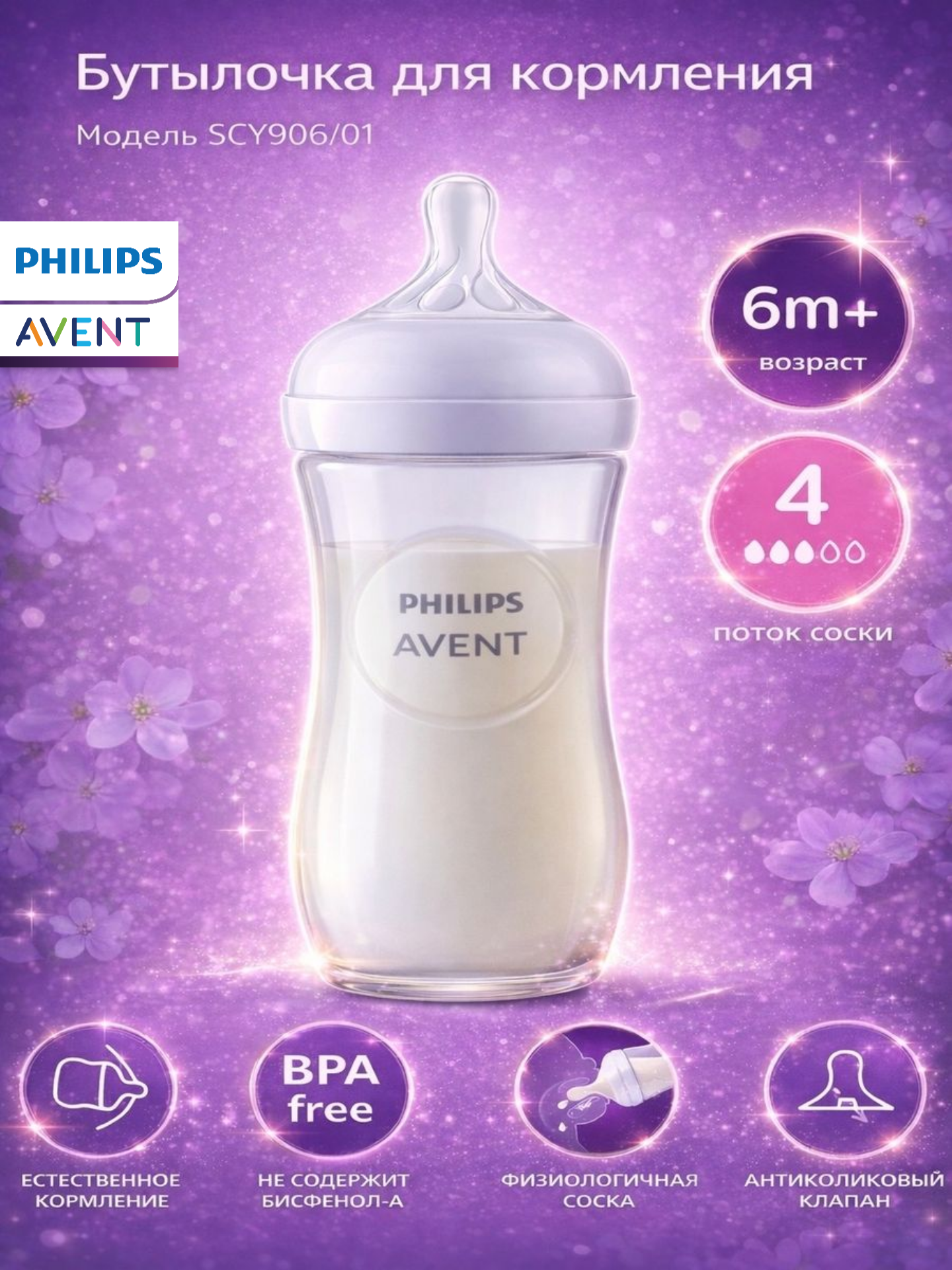 Бутылочка для кормления Philips Natural Response SCY906/01, 330мл, 1 шт
