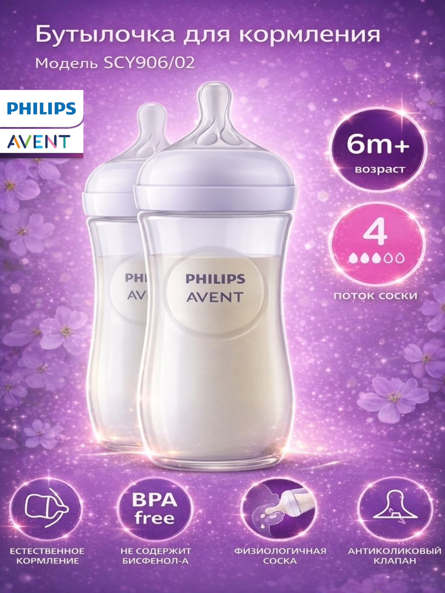 Бутылочка для кормления Philips Natural Response SCY906/02, 330мл, 2 шт