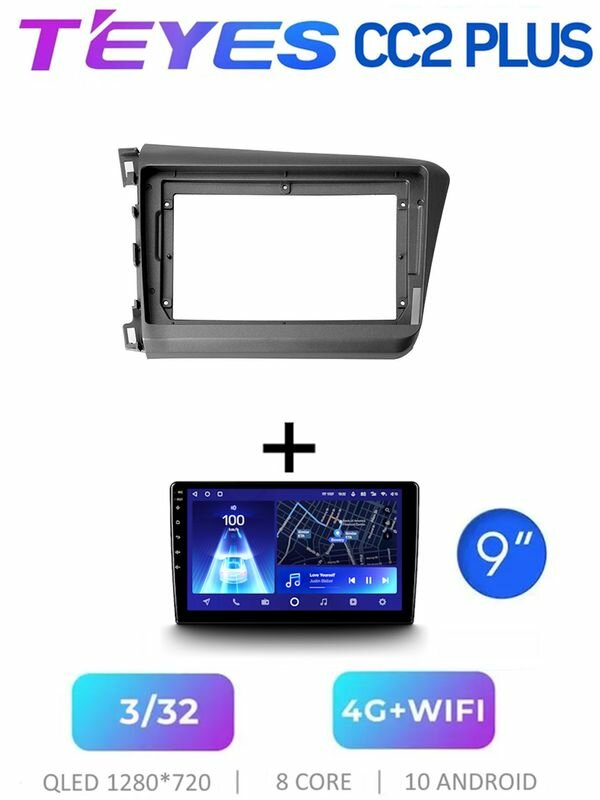 Магнитола 9" Teyes CC2 Plus 3/32 Gb для Honda Civic 9 FB FK FD 2011-2015