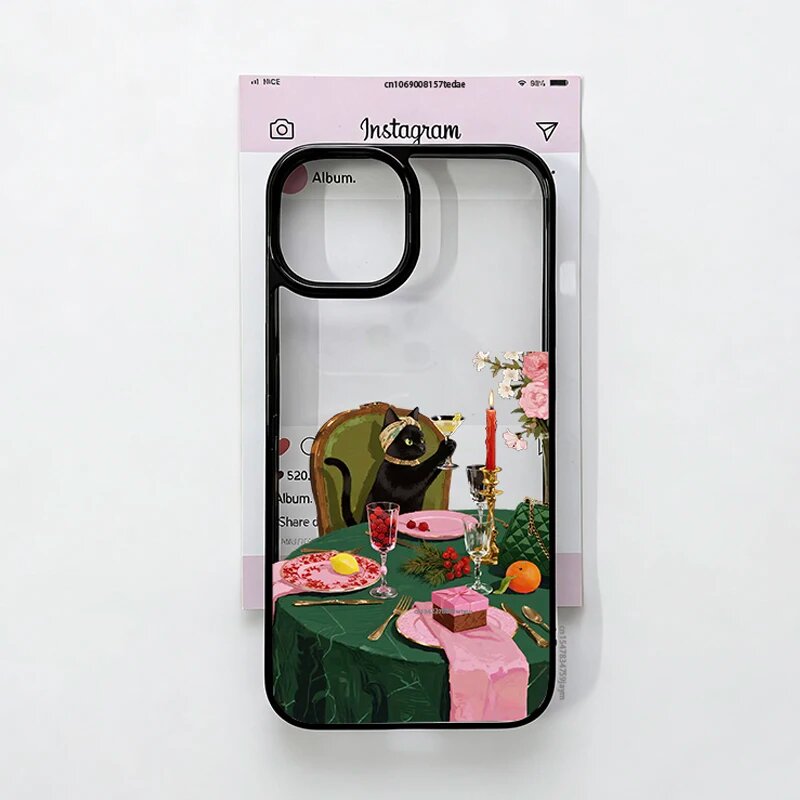 Милый чехол для телефона с черным котом, пьющим вино, для iPhone 17 Air, 12, 13, iPhone17, style 3
