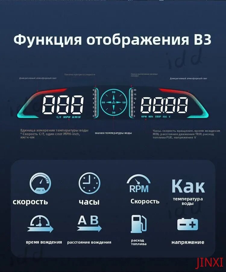 Бортовой компьютер B3 для автомобилей с OBD2, отображение скорости, температуры, напряжения, черный