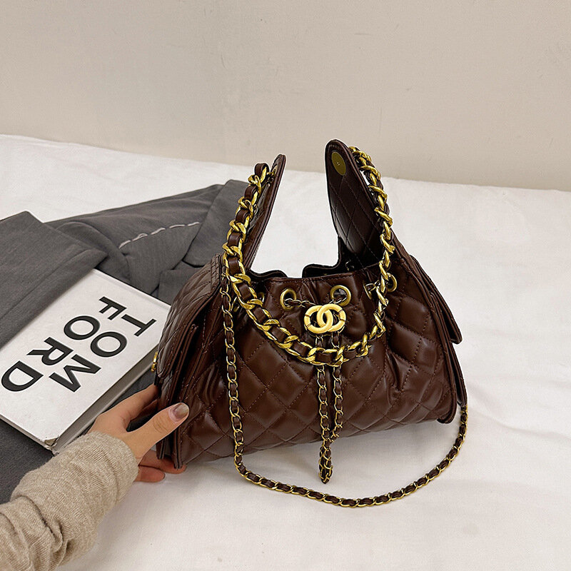 Новая сумка-ведро на шнурке 2025 года, маленькая текстурированная сумка-хобо в стиле Шанель, сумка на плечо, сумка через плечо, маленькая сумка в стиле хиппи.