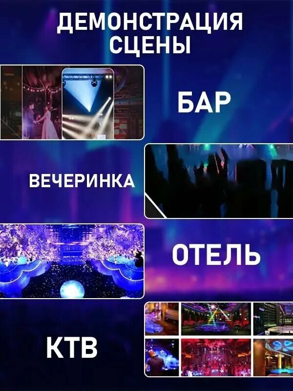 Лазерный проектор / светомузыка Little Party Light для небольших помещений/ Прожектор LED PAR 18x12/Ультрафиолет, свет на хэллоуин,/с пультом управления