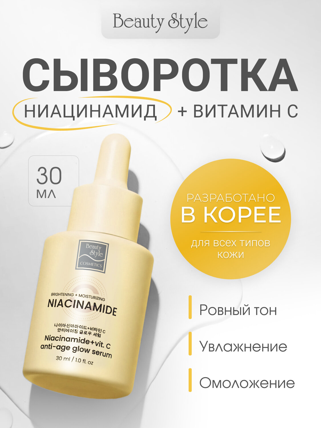 Антивозрастная сыворотка с ниацинамидом "Niacinamide + C Anti-Age Glow Serum" 30 мл Beauty Style