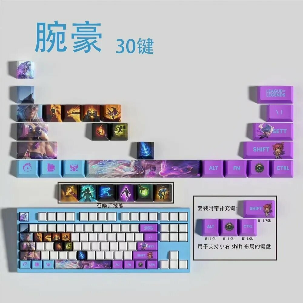 Комплект кейкапов для темы League of Legends / PBT Keycaps 30 Клавиш / Кейкапы для механической клавиатуры