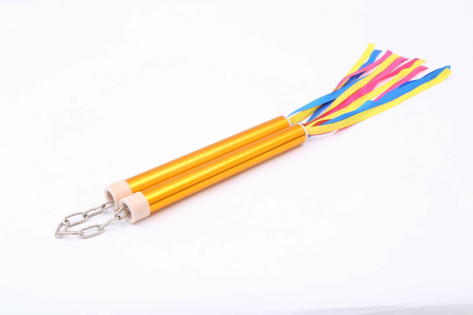 Оптовая продажа нунчаков из алюминиевого сплава с лентами, нунчаки из алюминиевого сплава для детских тренировок, нунчаки для выступлений.