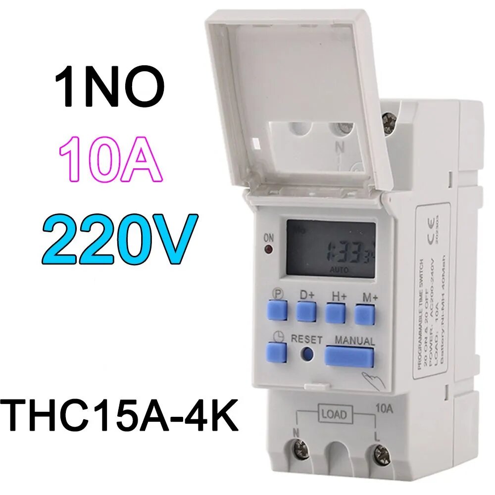 Реле времени с ЖК-дисплеем, программируемый цифровой таймер, 7 дней, крепление на DIN-рейку, перезаряжаемое, THC15A-4K,220V,1NO
