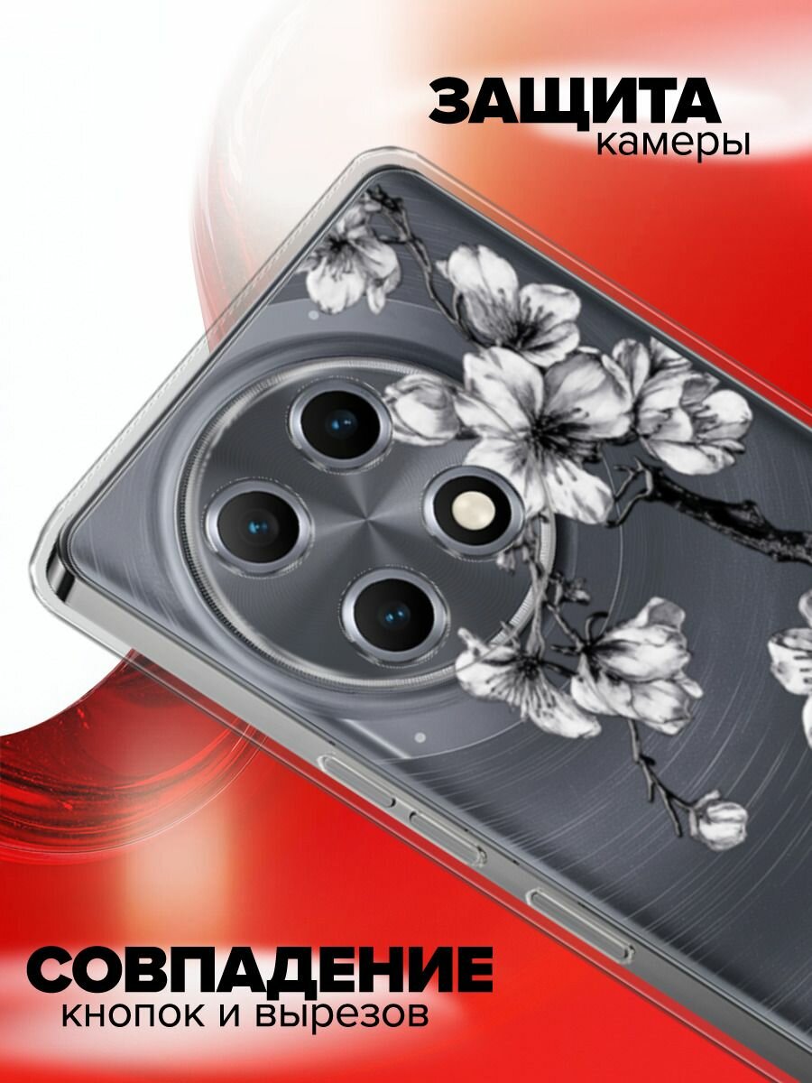 Силиконовый чехол на Tecno Camon 30S / Текно Камон 30S с принтом Ветка сакуры серая — фото 1