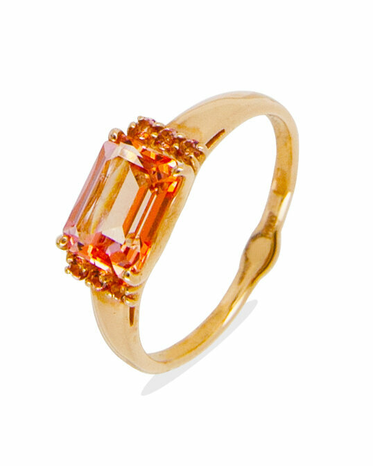 Кольцо на фалангу, красное золото, 585 проба, топаз