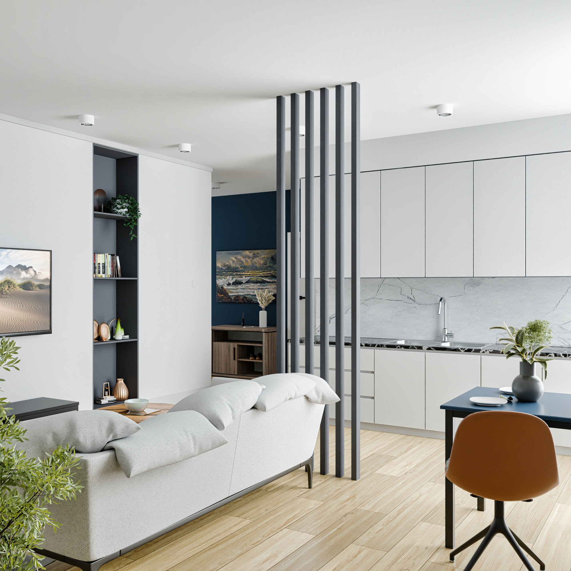 Перегородка из реек для зонирования пространства 628 мм, Графит