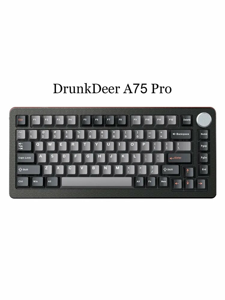DrunkDeer Игровая клавиатура проводная A75Pro Магнитная Клавиатура с подсветкой HE Механическая быстрого запуска, Английская раскладка, черно-серый, оранжевый