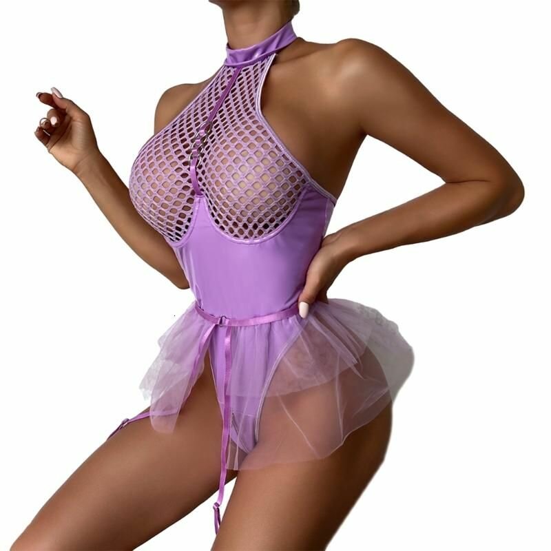 Сексуальное женское боди-комбинезон из сетки, Фиолетовый - M