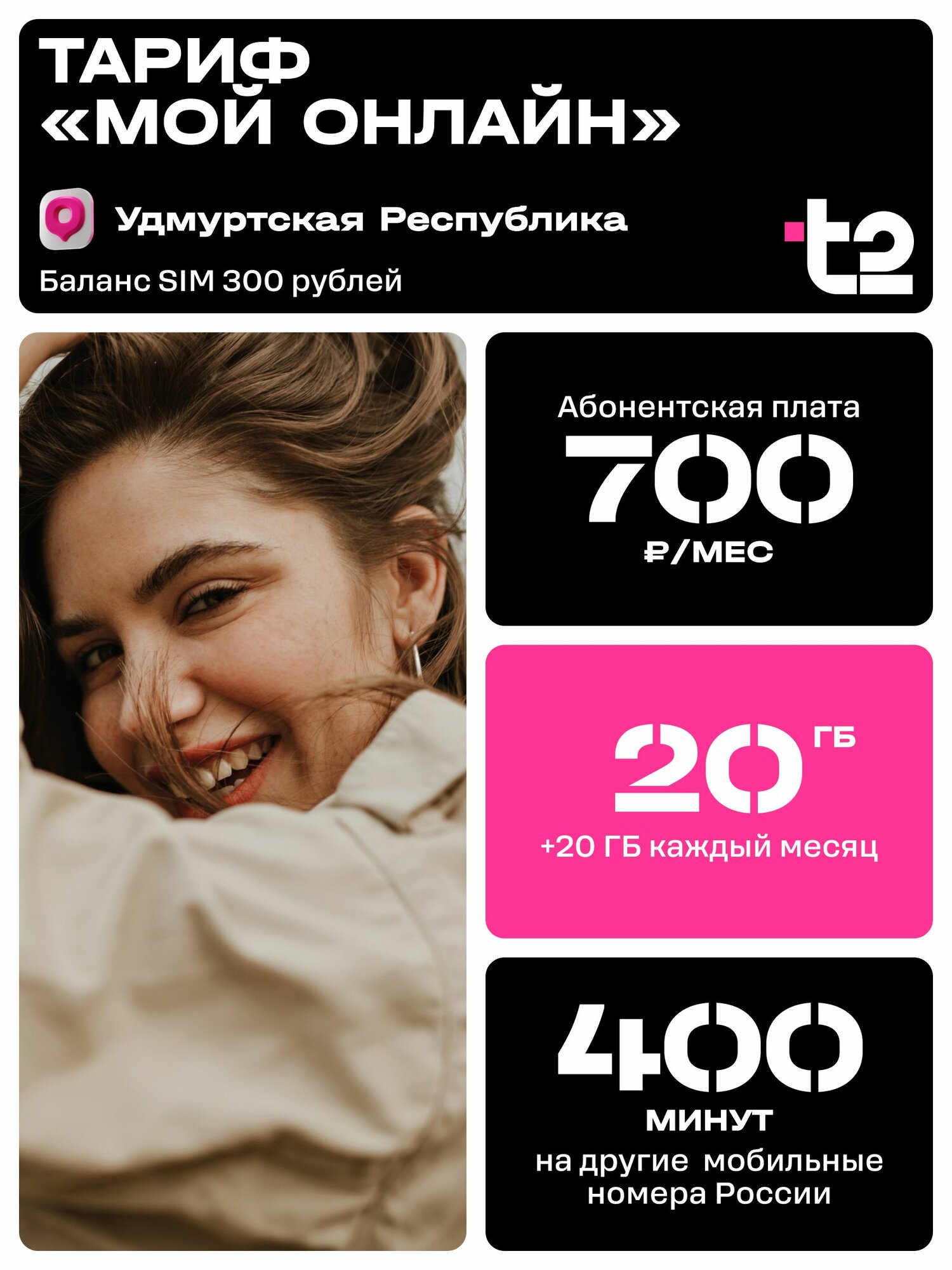 Сим-карта t2 Тариф Мой онлайн для Республики Удмуртской
