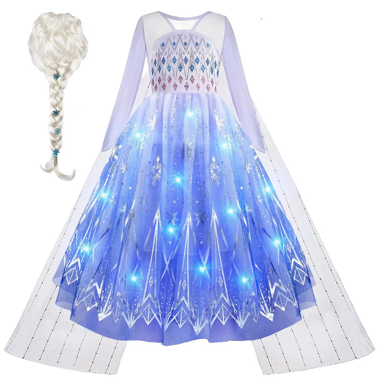 Карнавал Диснея на Хэллоуин, классическая одежда принцессы «Холодное сердце» для маленьких девочек, фантазийное белое платье для косплея, платье Эльзы со светодиодной полосой