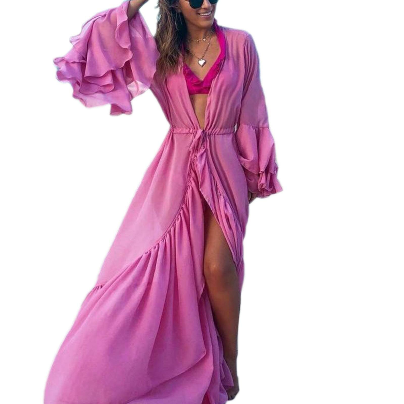 Женская пляжная накидка из шифона, Розовый