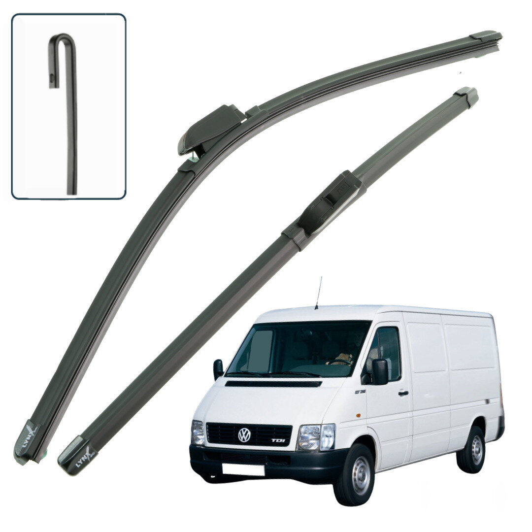 Дворники VW Volkswagen LT Typ 2D / Фольксваген ЛТ фургон 1996-2000 2001 2002 2003 2004 2005 2006 Щетки стеклоочистителя бескаркасные автомобильные LYNXauto 600мм-530мм к-т 2шт.