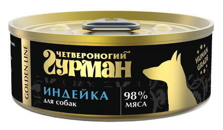Четвероногий гурман Golden line 6 шт по 100 г влажный корм для собак индейка натуральная в желе