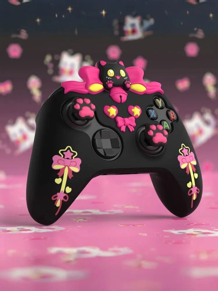 PlayVital Силиконовый Чехол для Геймпада Xbox Series X/S, Противоскользящий, с 6 Колпачками и Наклейками, Чёрный