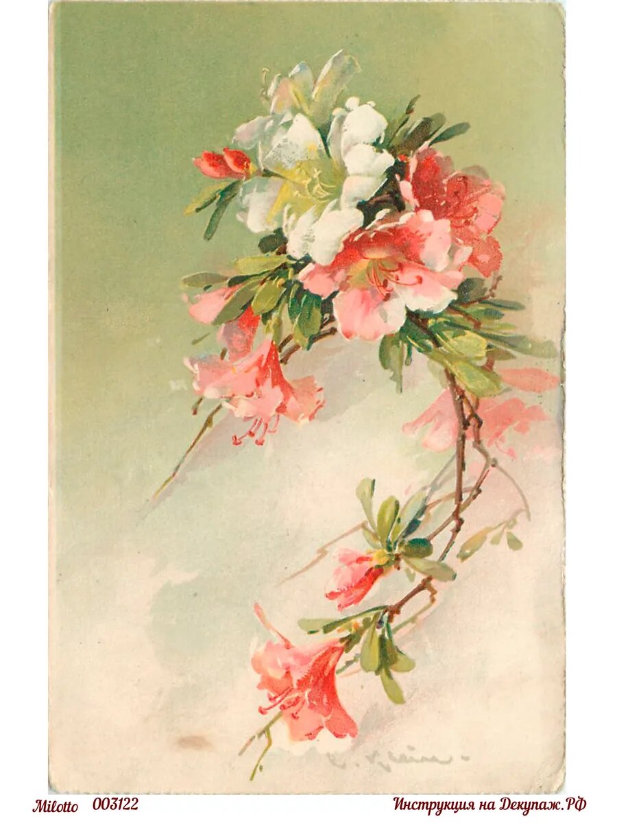 Декупажная карта рисовая бумага А4 ветка с цветами