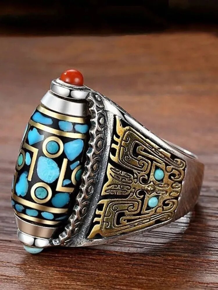 Кольцо с бусиной Дзи вращающееся талисман Оберег