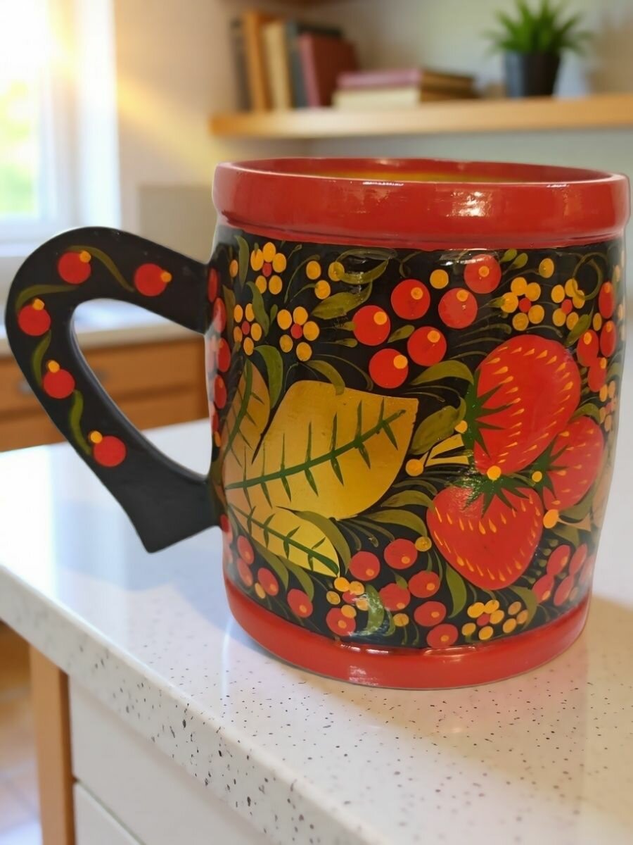 Кружка деревянная Пивная, хохлома, 500 мл, ручная работа