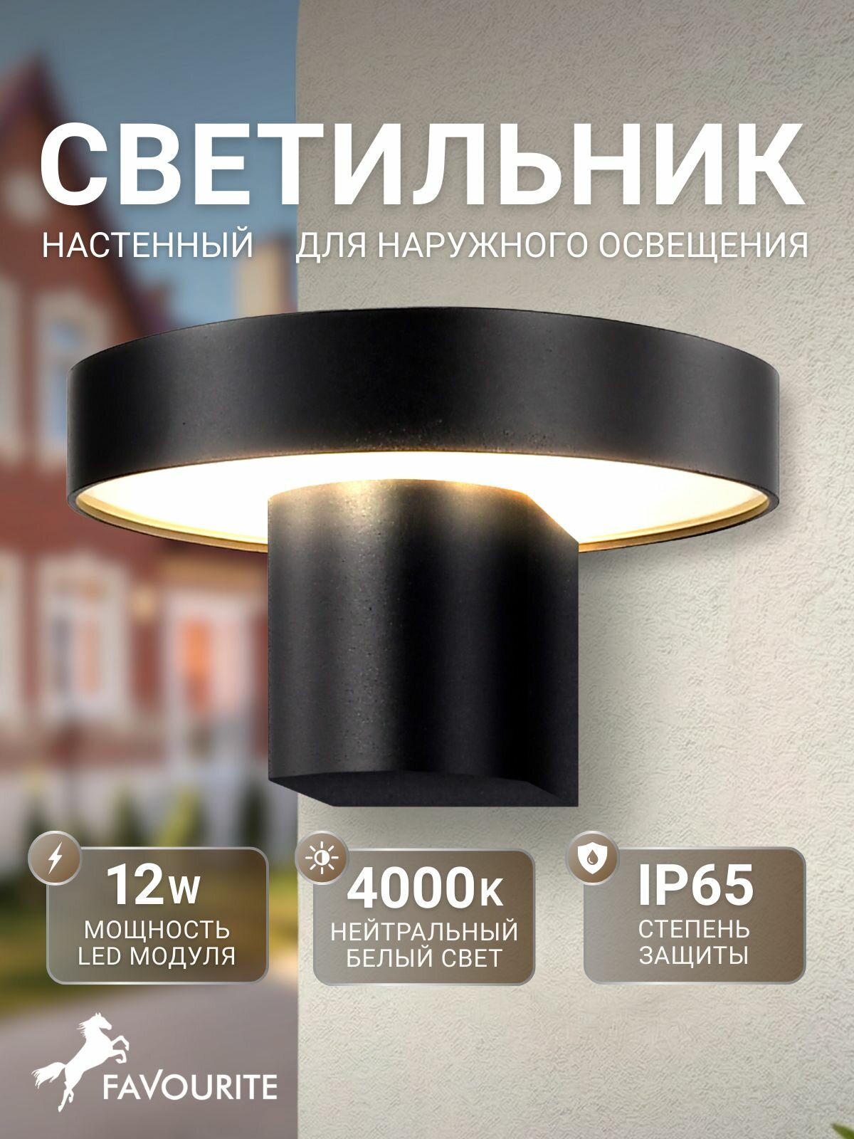 Светильник уличный настенный светодиодный, подсветка фасада Favourite 4640-1W мощностю LEDx12W, IP65
