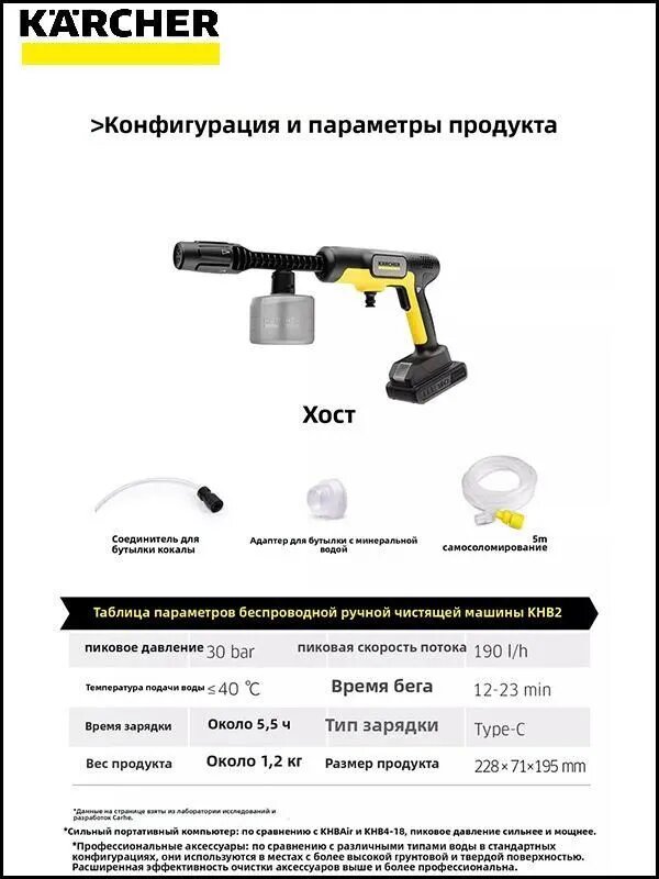 Мойка KARCHER KHB2, 30 бар, 18В, аккумулятор, фильтр для воды