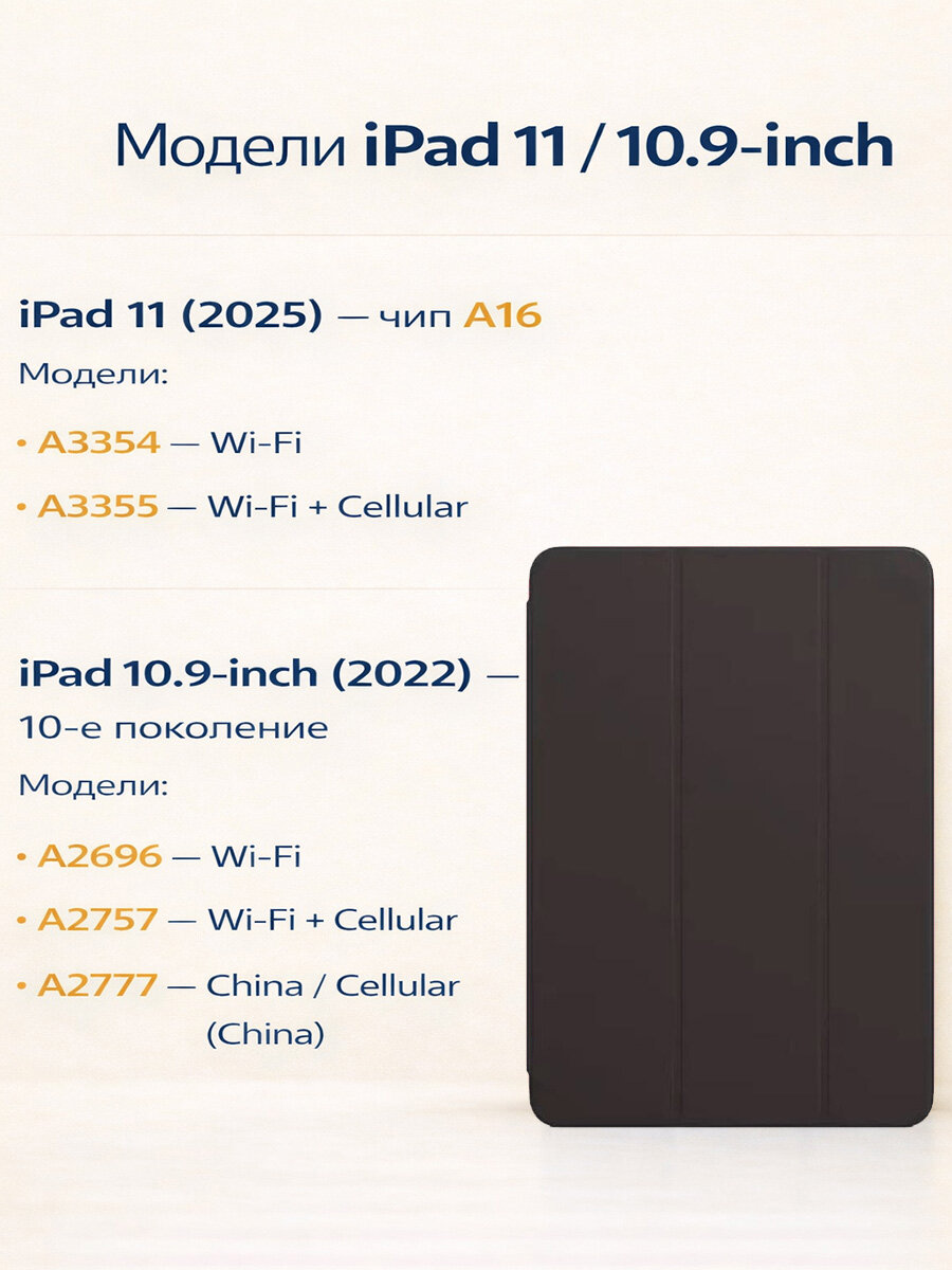 Чехол на Apple iPad 11 A16 (2025) / iPad 10.9 (10-го поколения) 2022 года, Smart Folio (магнитное крепление), черный