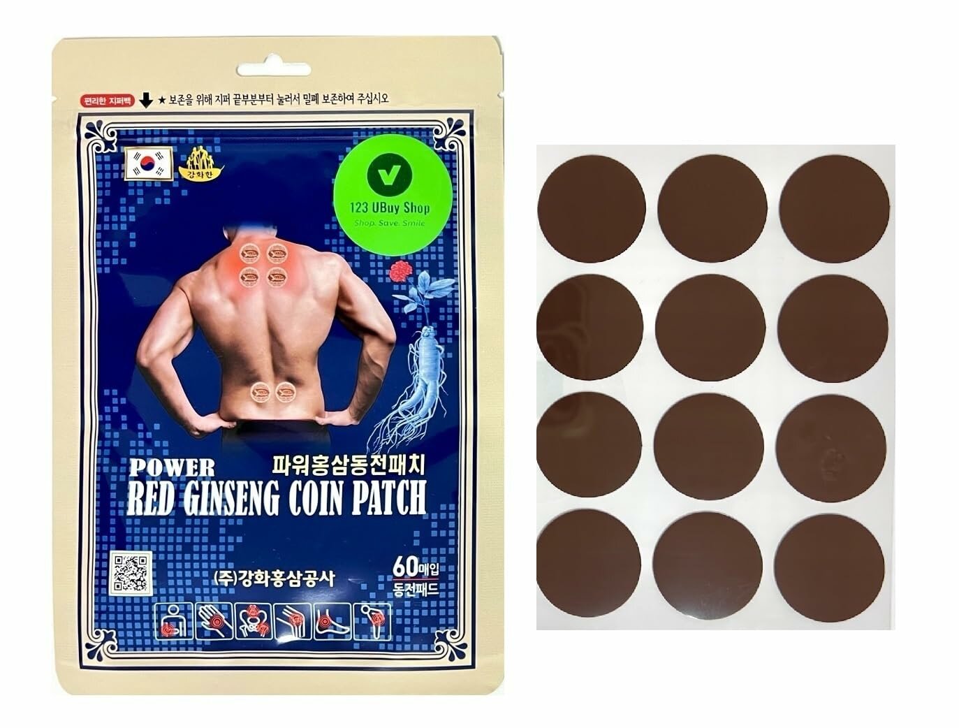 Точечный обезболивающий пластырь с женьшенем и эвкалиптом Power Red Ginseng Coin Patch 60 шт. Ю. Корея