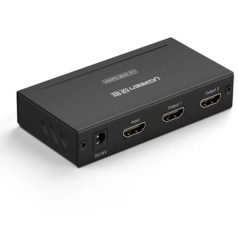 Разветвитель UGREEN (40201) 1x2 HDMI Amplifier Splitter with 5V 2A DC чёрный